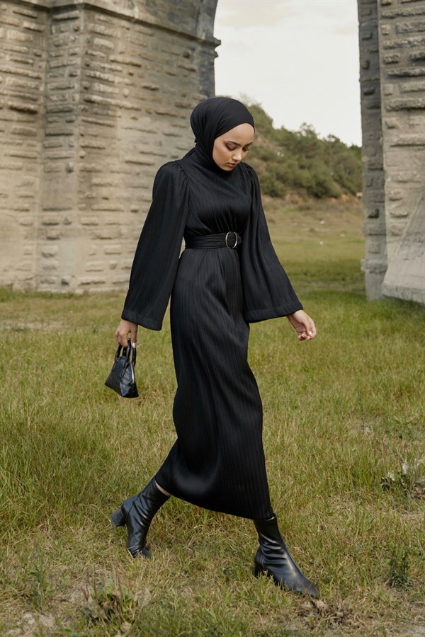 LUİCA FİTİLLİ ELBİSE - SİYAH LUİCA FİTİLLİ ELBİSE - SİYAH