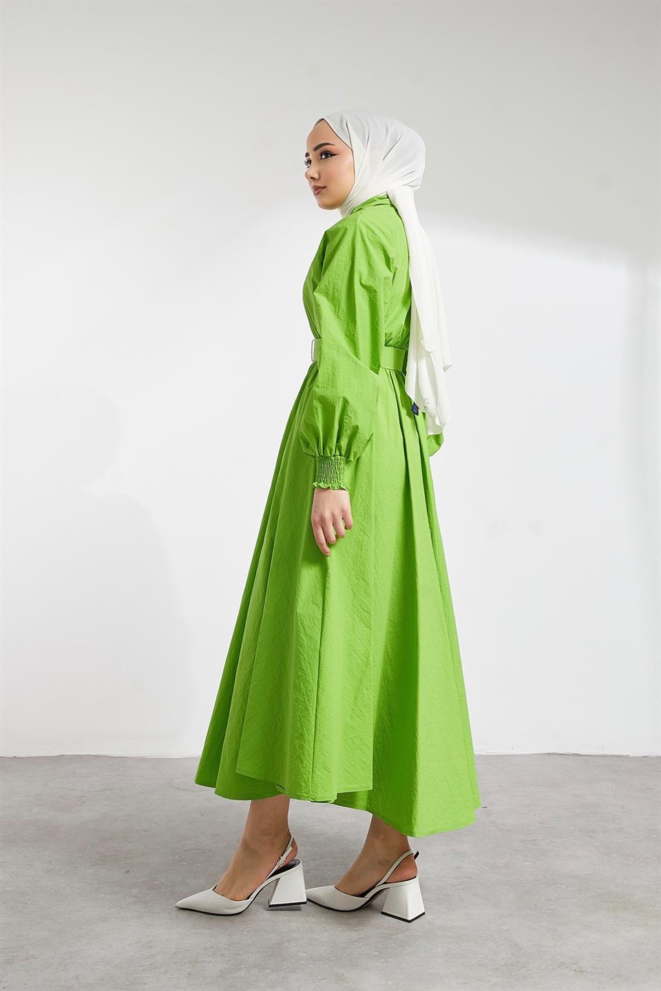 GÖMLEK YAKA ELBİSE - FISTIK YEŞİL