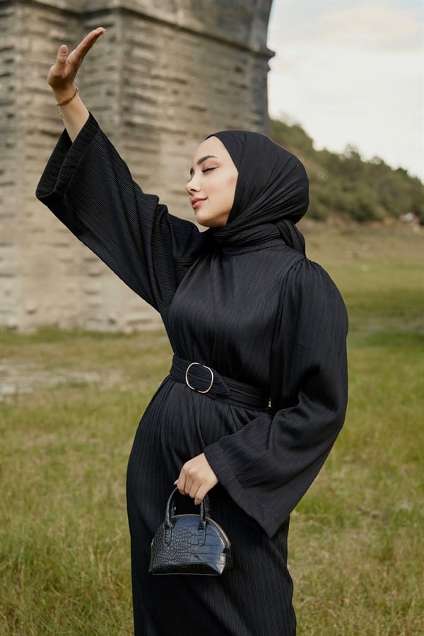 LUİCA FİTİLLİ ELBİSE - SİYAH LUİCA FİTİLLİ ELBİSE - SİYAH