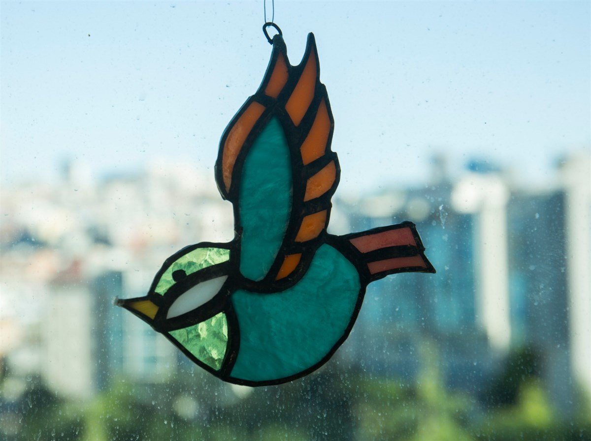 Markakanvas Özgür Serçe Kuş Cam Vitray 13x12cm