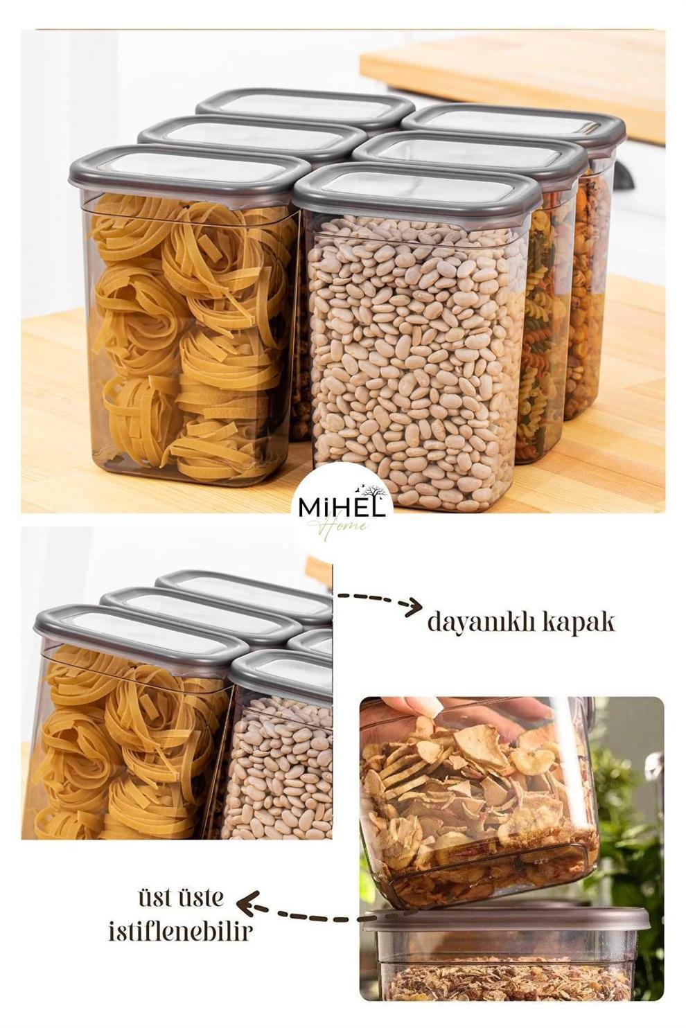 12'li Mihel Pegi 1150ML Dikdörtgen Saklama Kabı Seti Antrasit