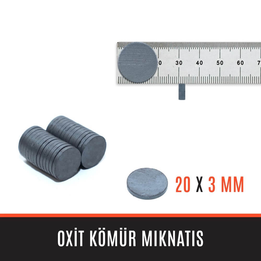 22mm Çap x 3mm Kalınlık - Ferrite Kömür Mıknatıs |Mıknatısshop.com