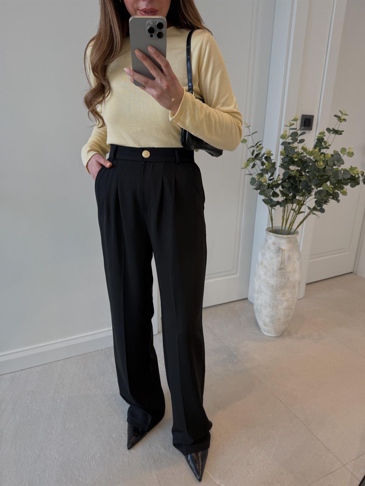 51078 Siyah Pileli Palazzo Pantolon | Lukka Butik