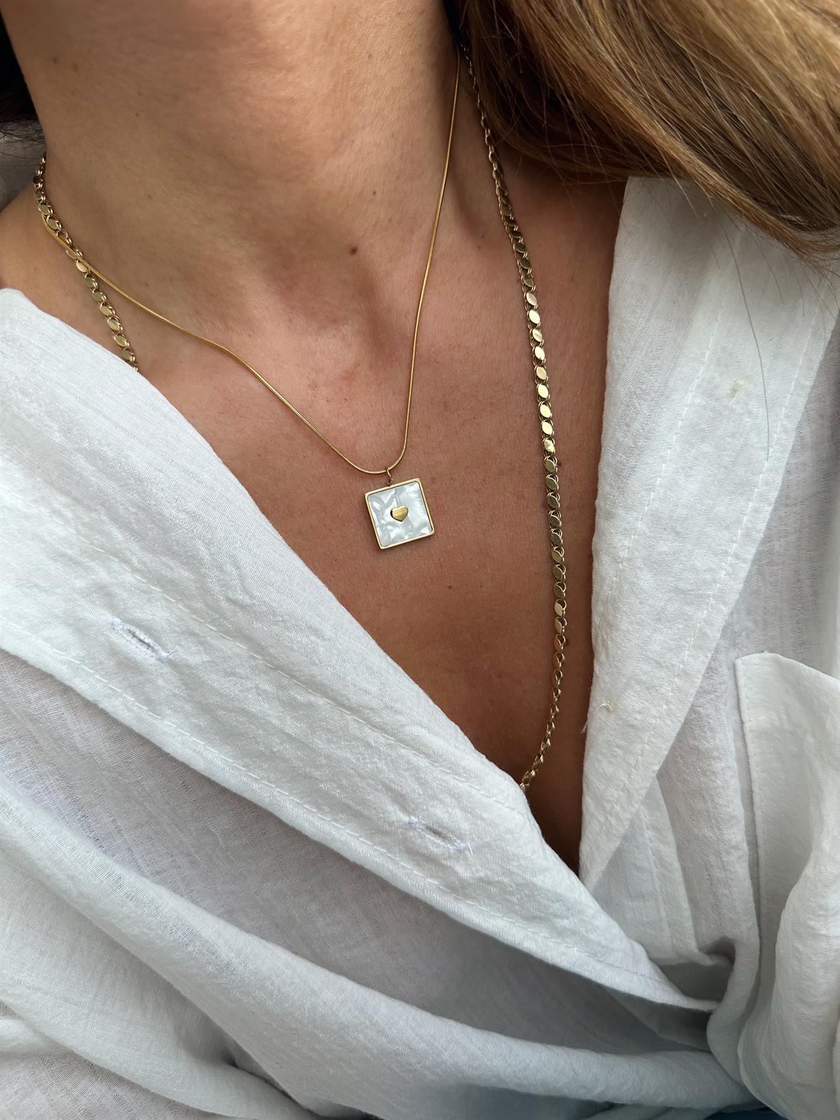 Çelik Kare Kalp Kolye | Lukka Butik