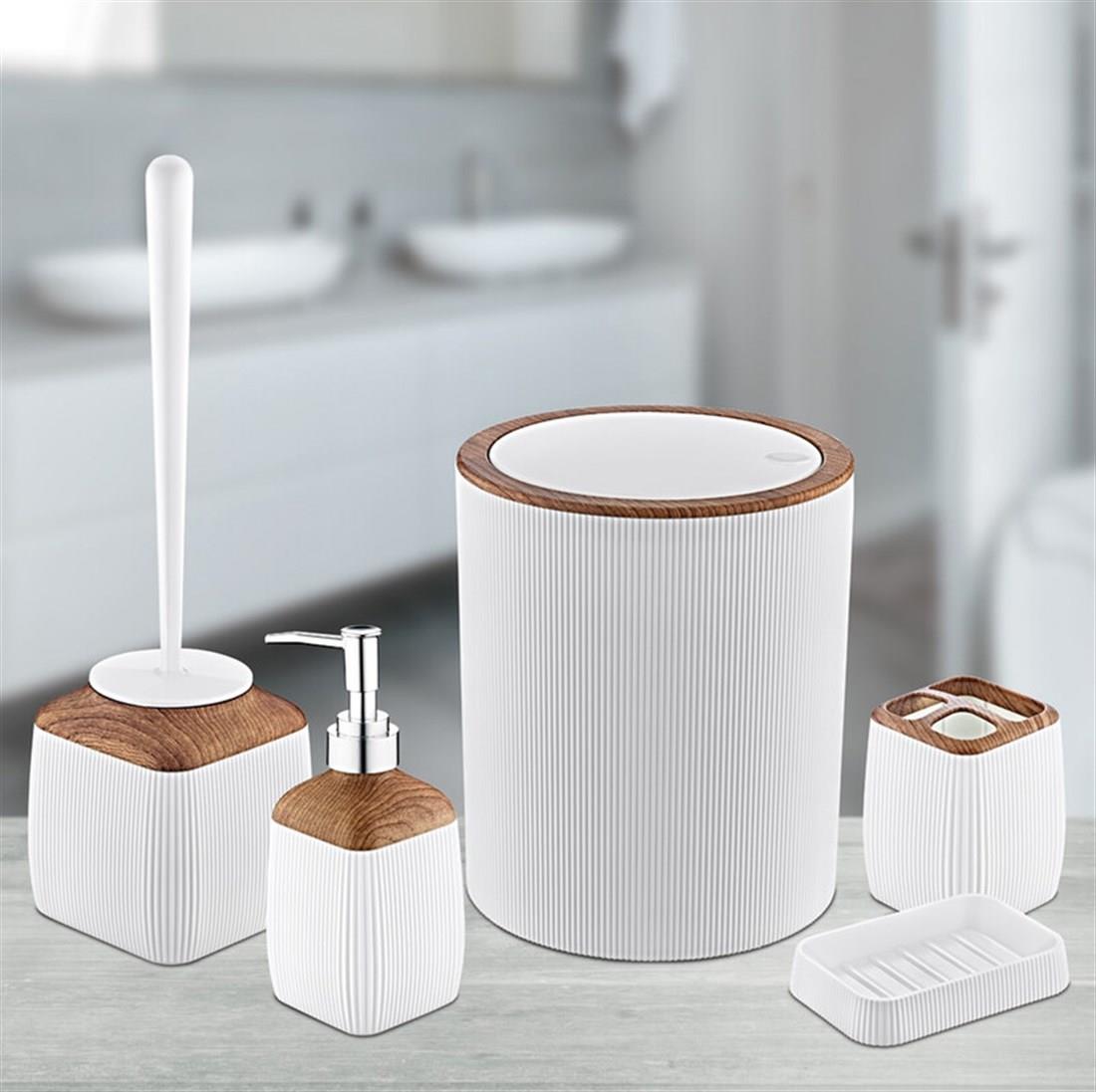 KARE BANYO SETİ AHŞAP BEYAZ 5 Lİ