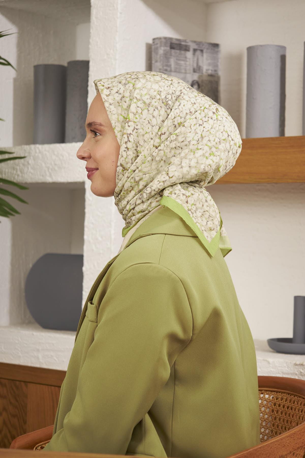 Baroq Desenli Eşarp Fıstık Yeşil | salizm.com