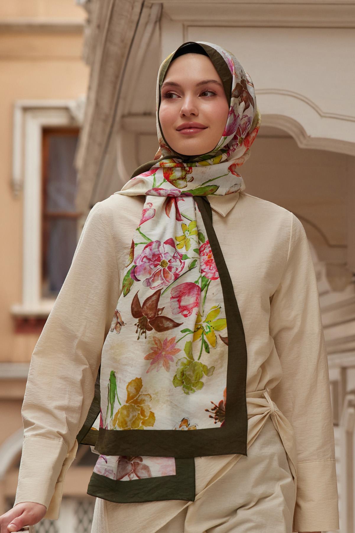 Baroq Desenli Şal Soft Line Haki | salizm.com