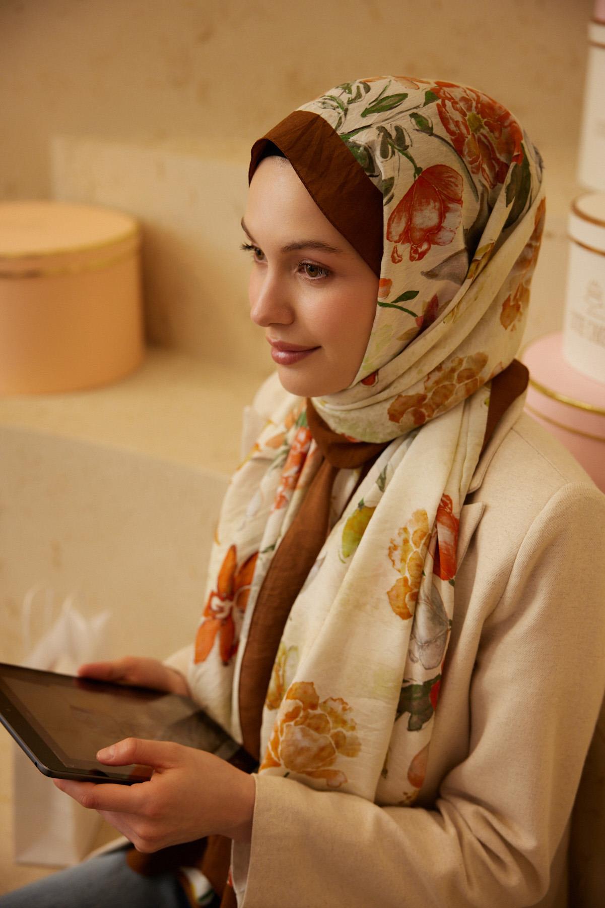 Baroq Desenli Şal Soft Line Kahve | salizm.com