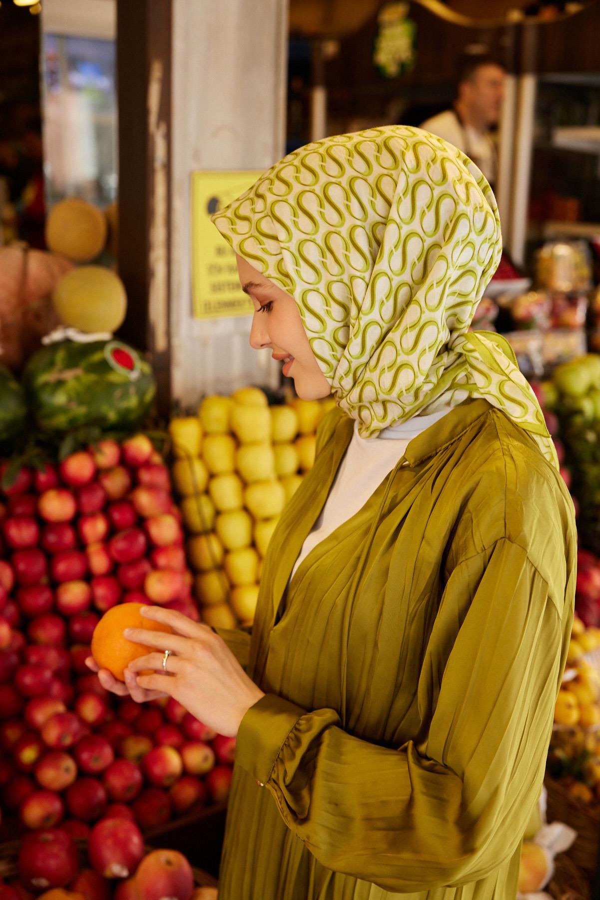 Baroq Desenli Eşarp S Desen Fıstık Yeşili | salizm.com