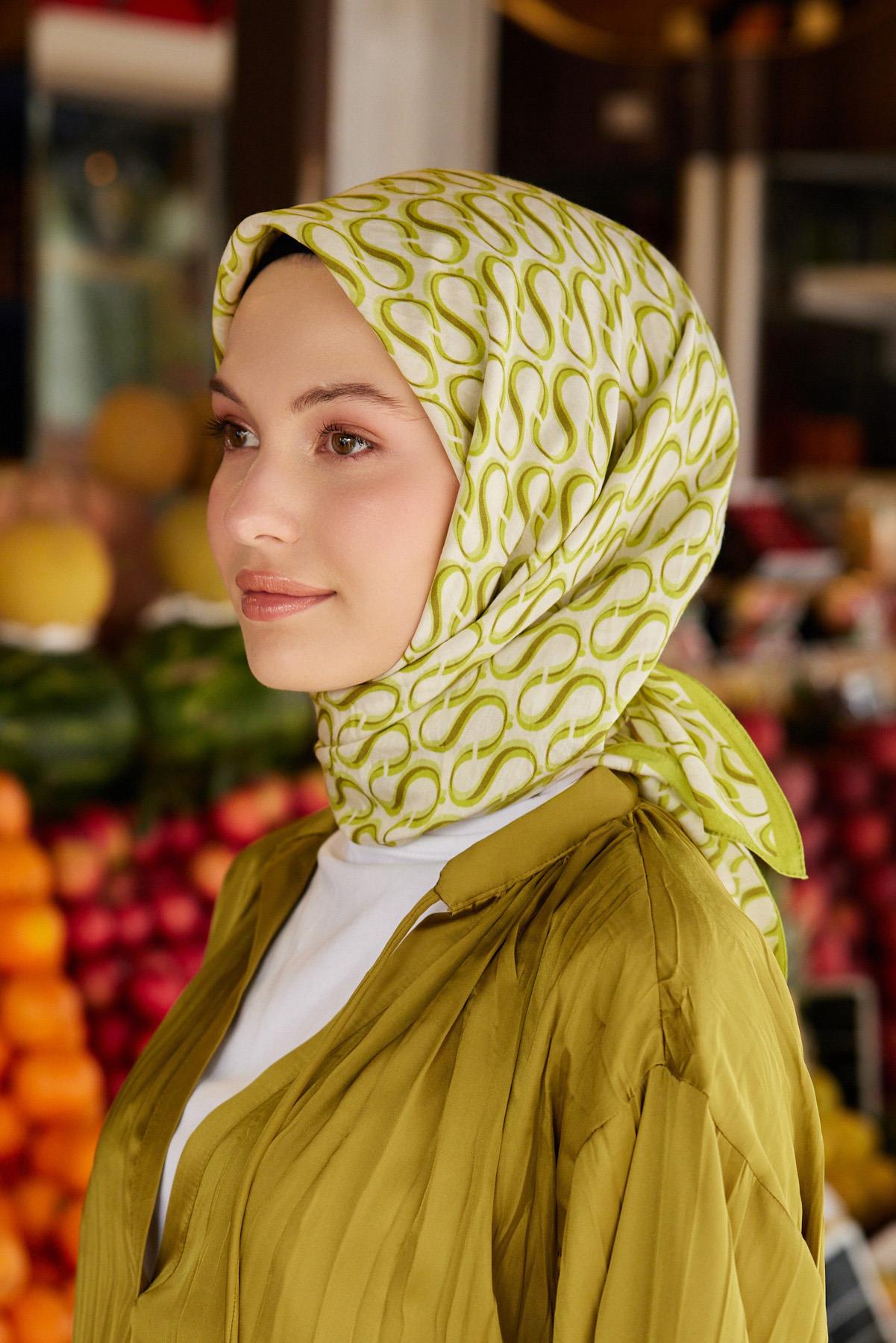 Baroq Desenli Eşarp S Desen Fıstık Yeşili | salizm.com