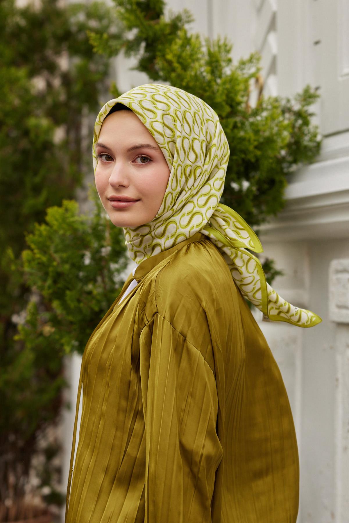 Baroq Desenli Eşarp S Desen Fıstık Yeşili | salizm.com