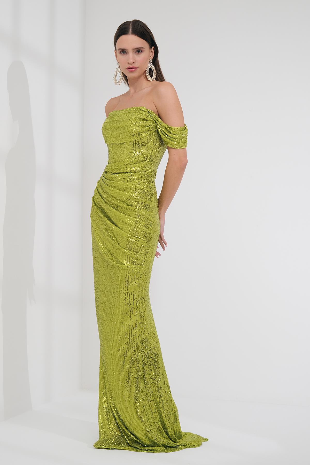 Omuz Detaylı Payet Maksi Boy Elbise- EXPLOSİON