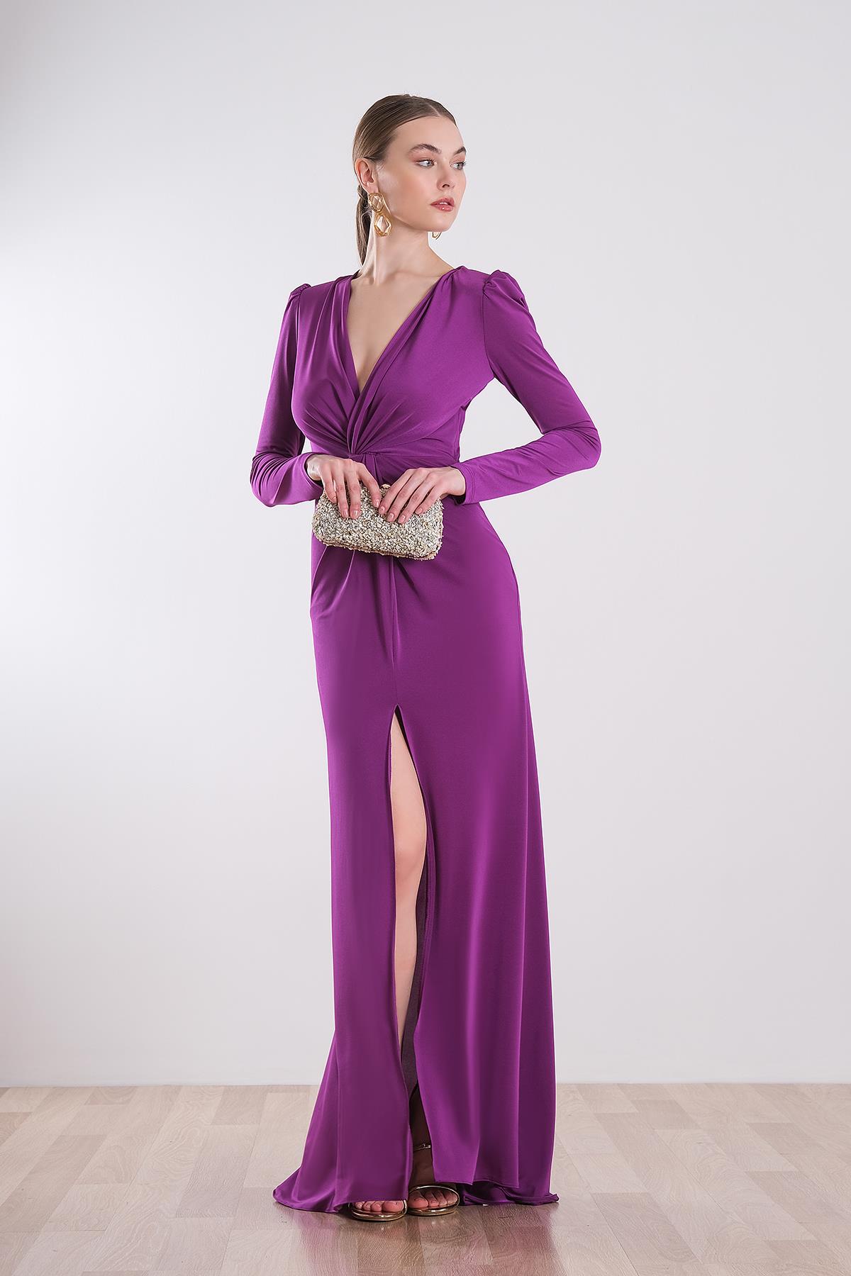 Düğüm Detaylı Derin Yırtmaçlı Maksi Elbise- EXPLOSİON