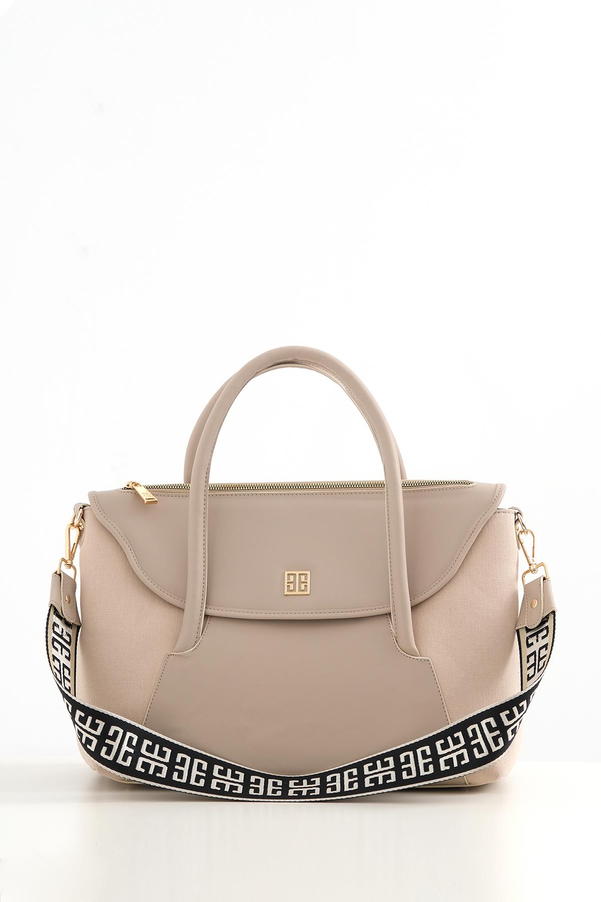 Keten Çift Saplı Logo Kolon Askılı Geniş Hacimli City Çanta- EXPLOSİON