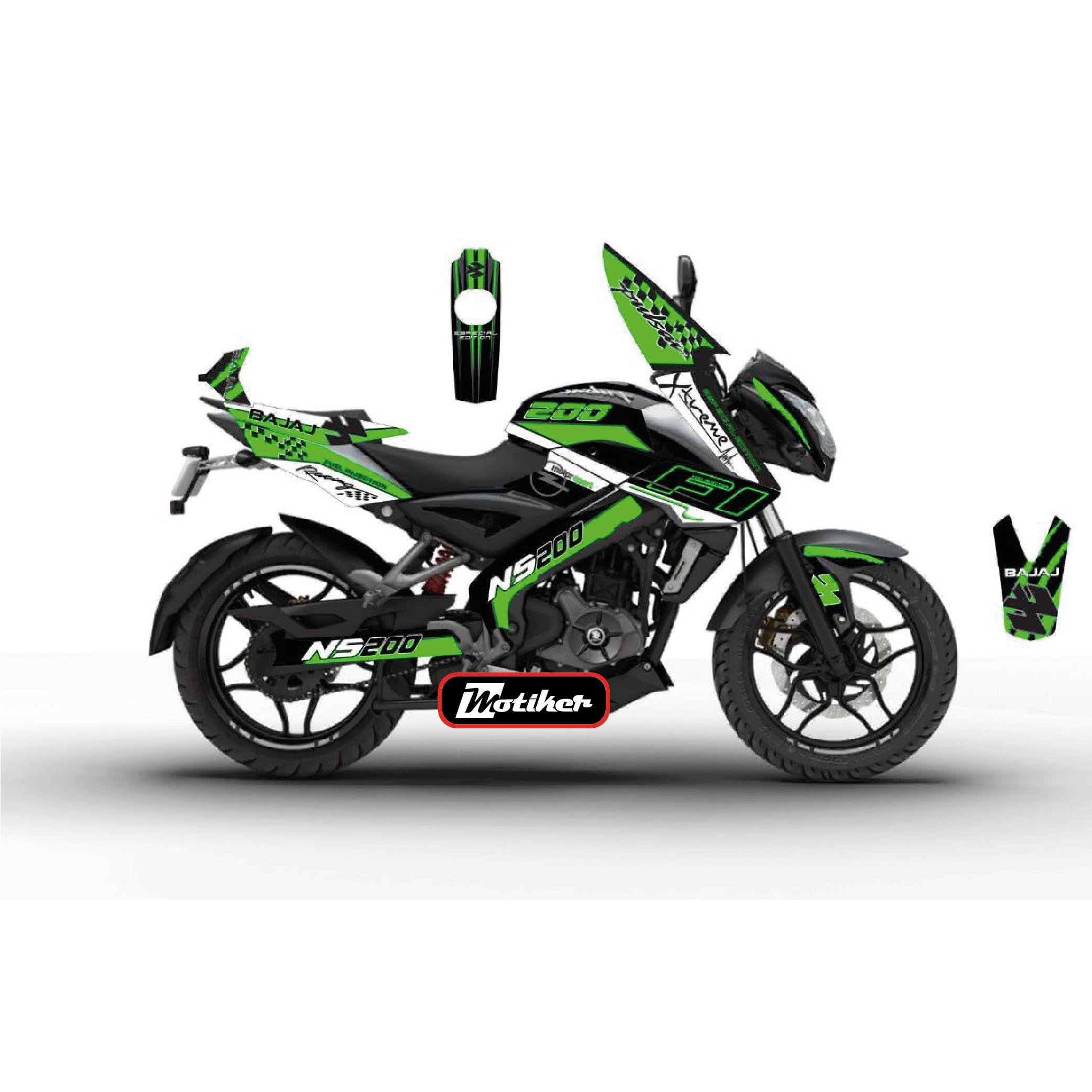 BAJAJ NS200 Sticker Green F1 Kaplama Etiket Tasarım Modeli