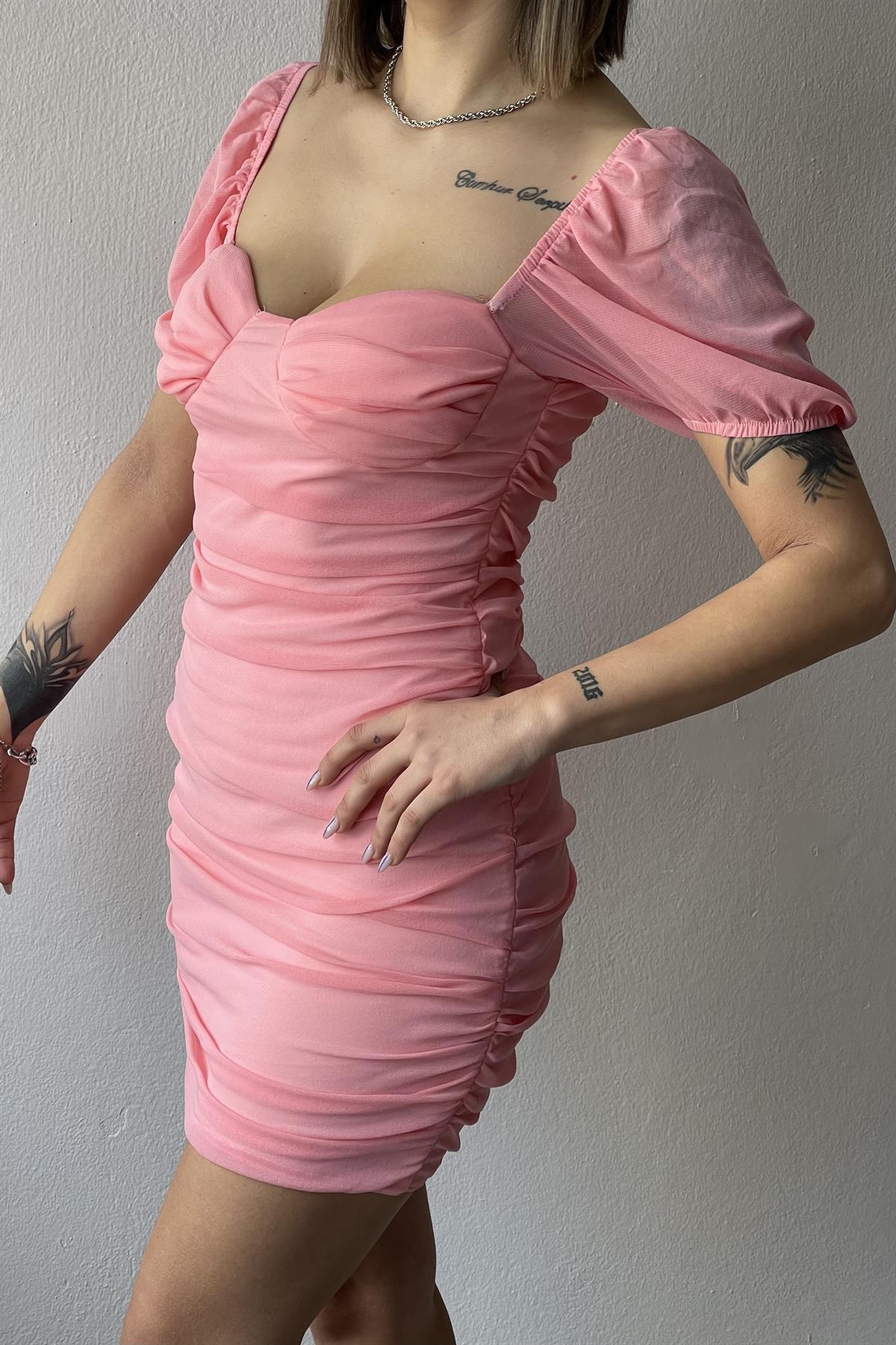 Prile Tüllü Elbise Pembe