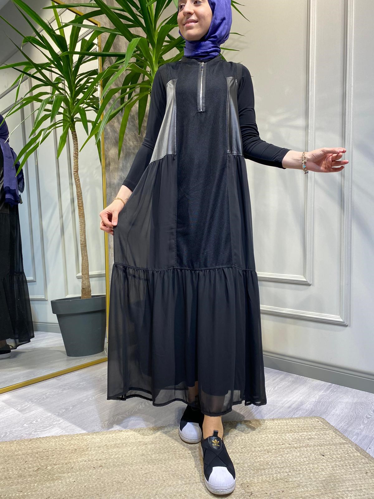 Heddy Fileli Uzun Elbise Siyah 1380 - Babilbutik