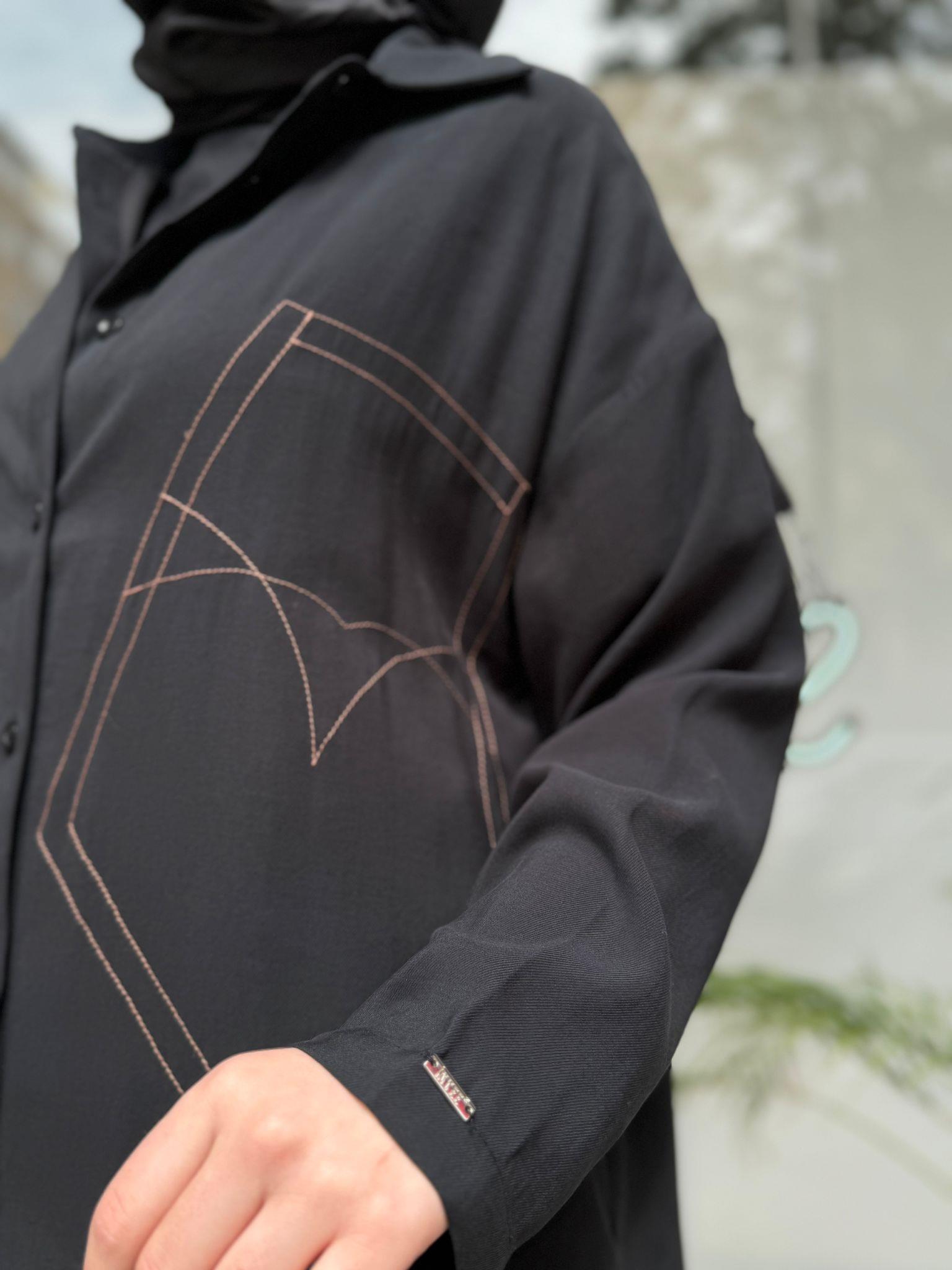 İnvee Uzun Gömlek Kap Siyah 6928 - Babilbutik