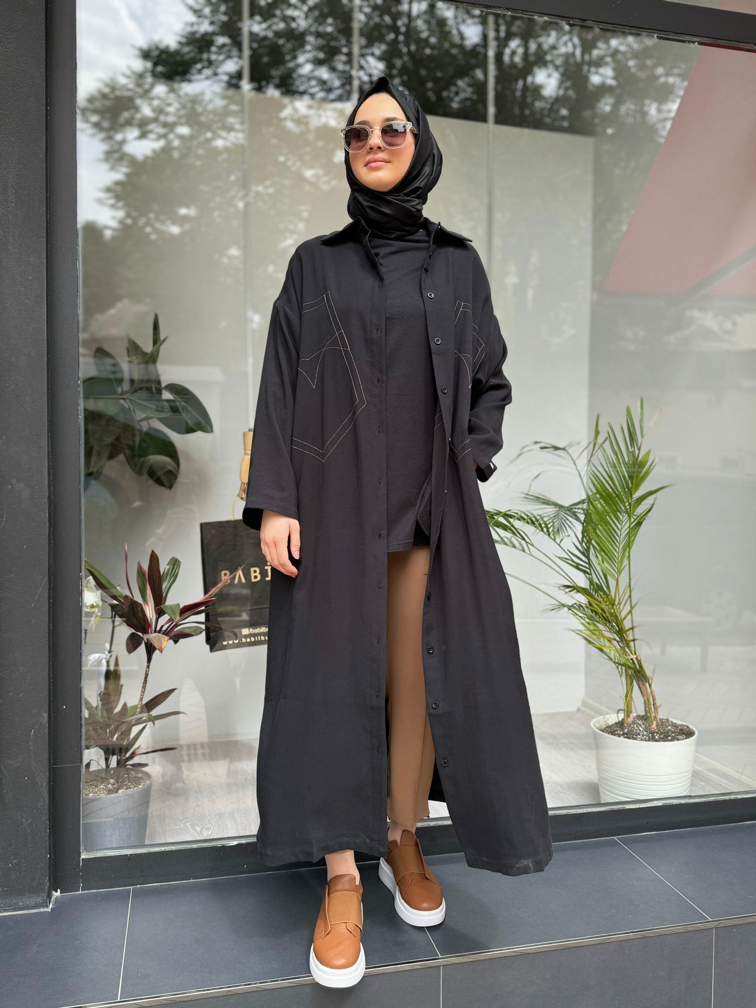 İnvee Uzun Gömlek Kap Siyah 6928 - Babilbutik