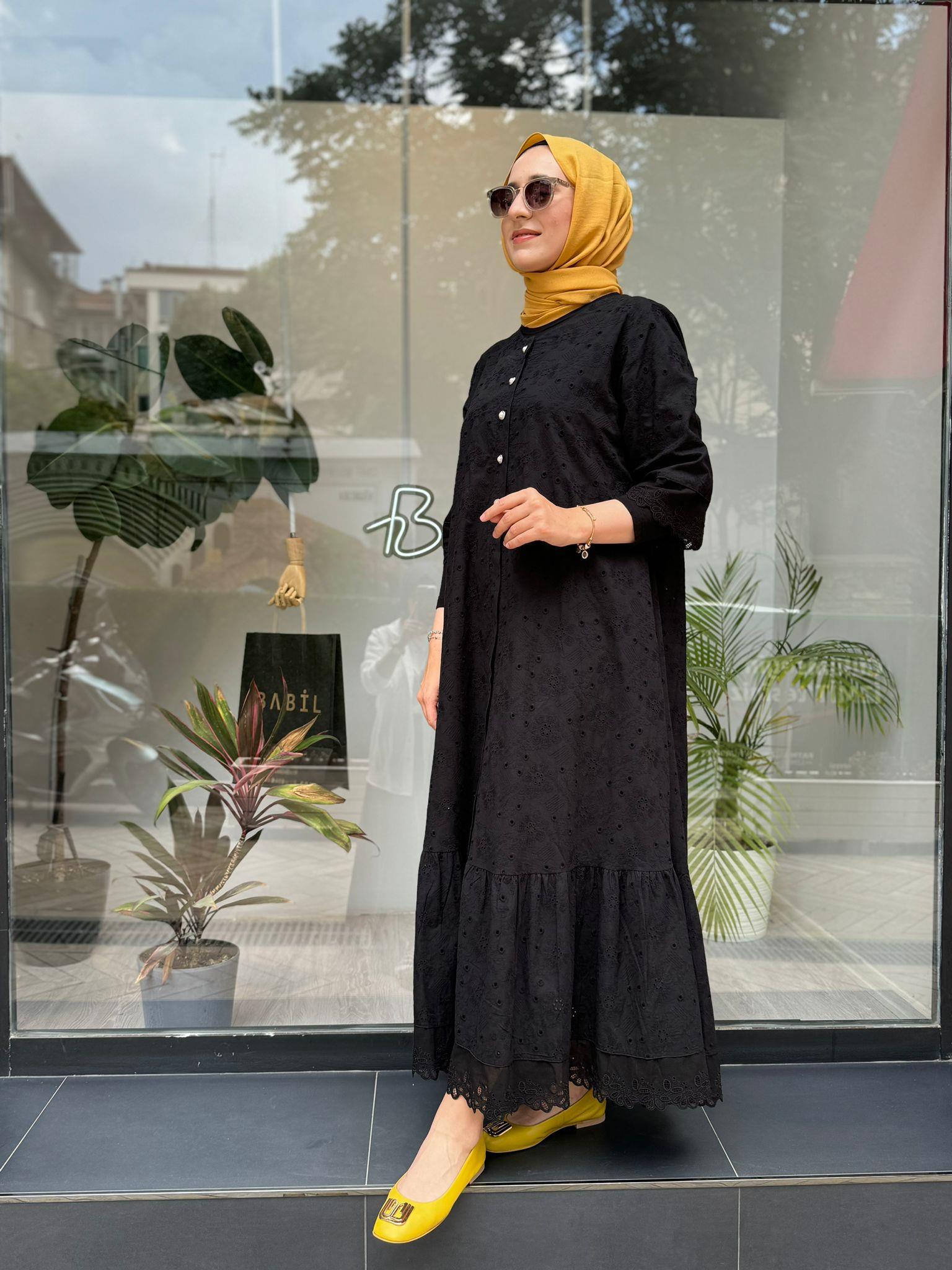 Misswhence Güpür Detay Elbise Siyah v2915 - Babilbutik