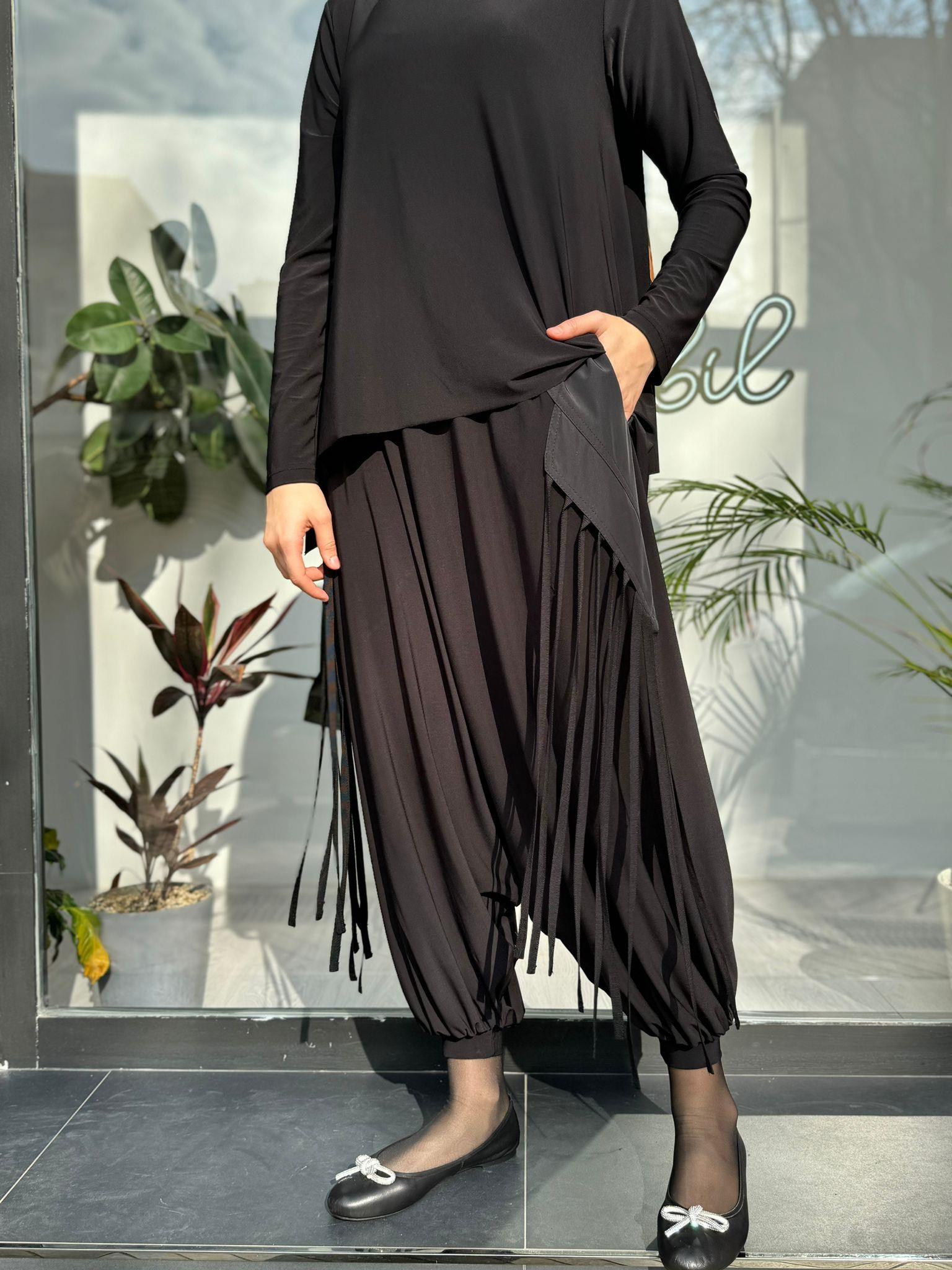 Nurcan Çetin Jarse Asimetrik Kesim Takım Siyah 24456 - Babilbutik