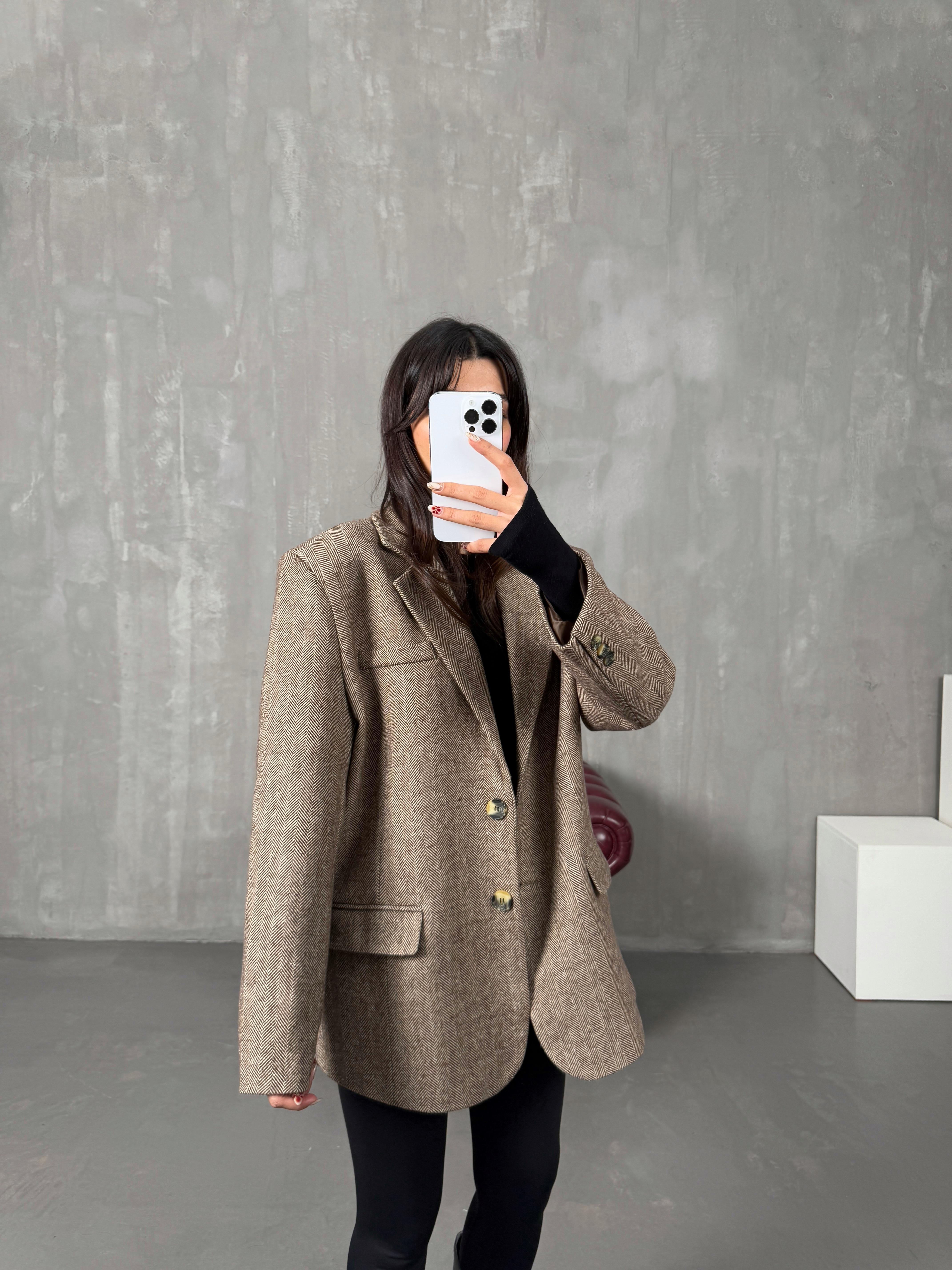 Vayola Kahve Astarlı Kaşe Ceket