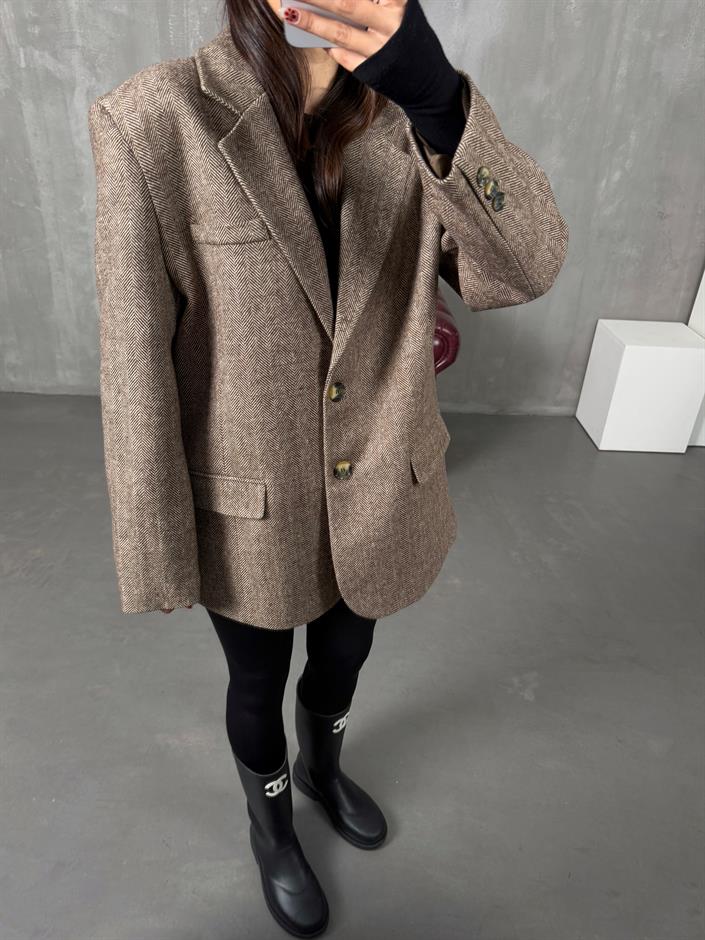 Vayola Kahve Astarlı Kaşe Ceket