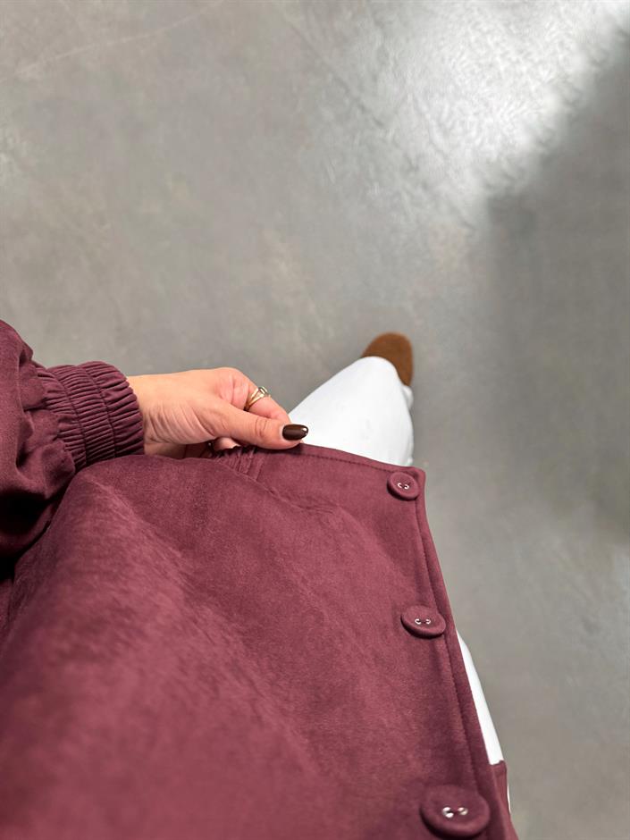 Sely Bordo Astarlı Düğmeli Süet Bomber Ceket