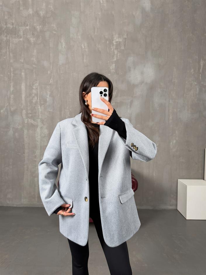 Vayola Açık Gri Astarlı Kaşe Ceket