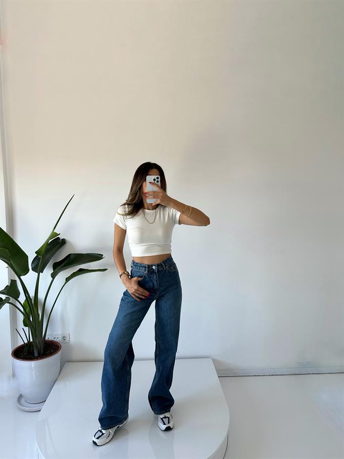 Prime Dark Blue Wide Leg Palazzo Jean | GAUS