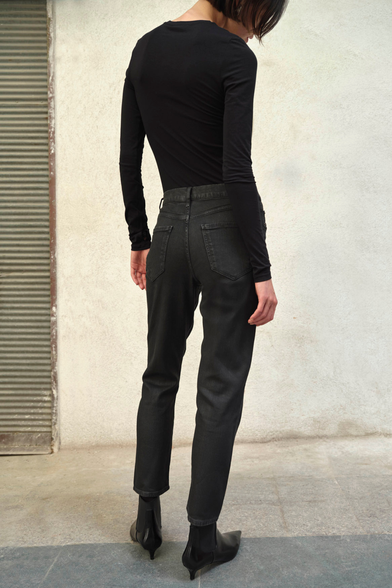 ISSA Slim Fit Yüksek Bel Kaplamalı Siyah Kadın Jean Pantolon