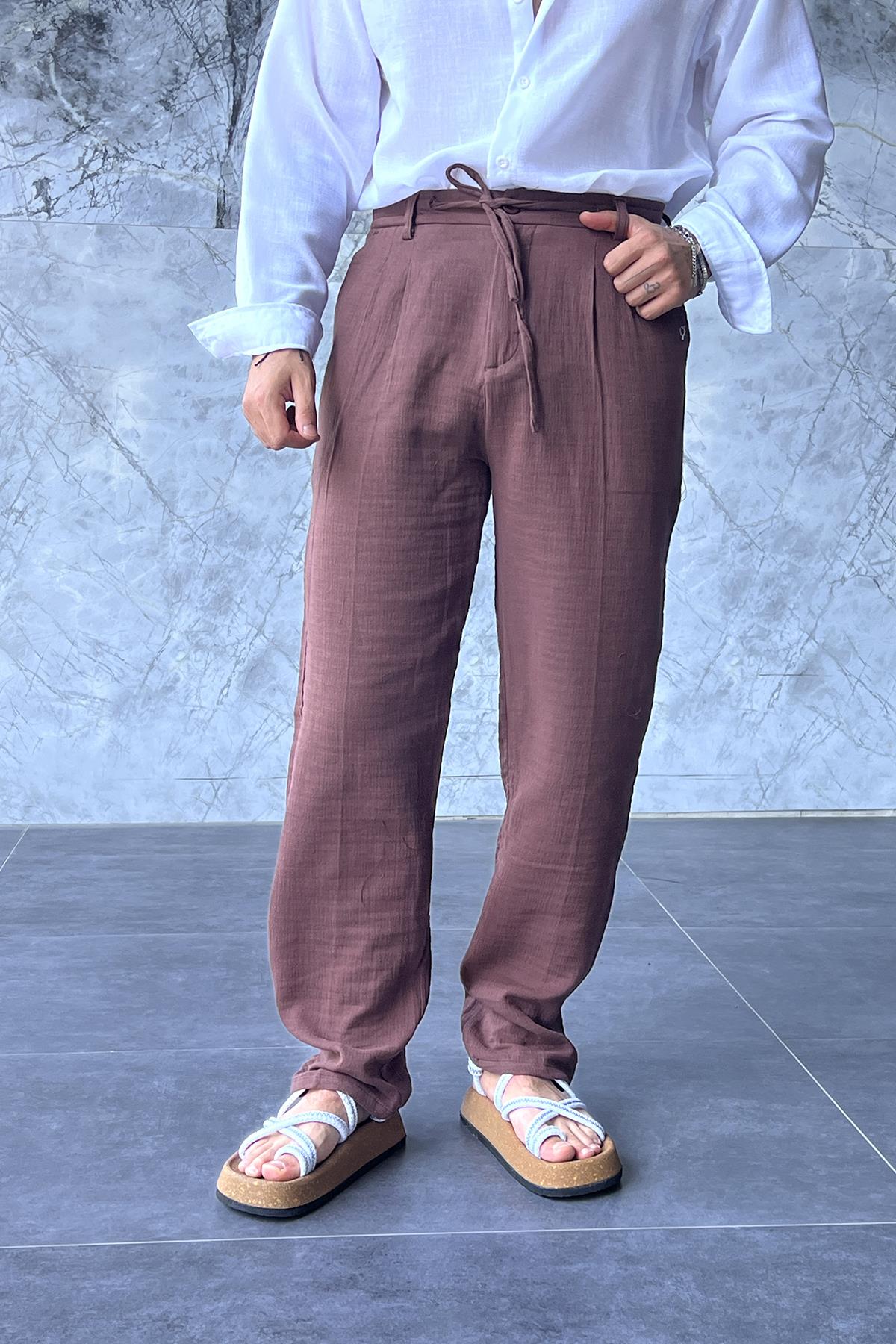 Müslin Bel Bağlamalı Baggy Pantolon