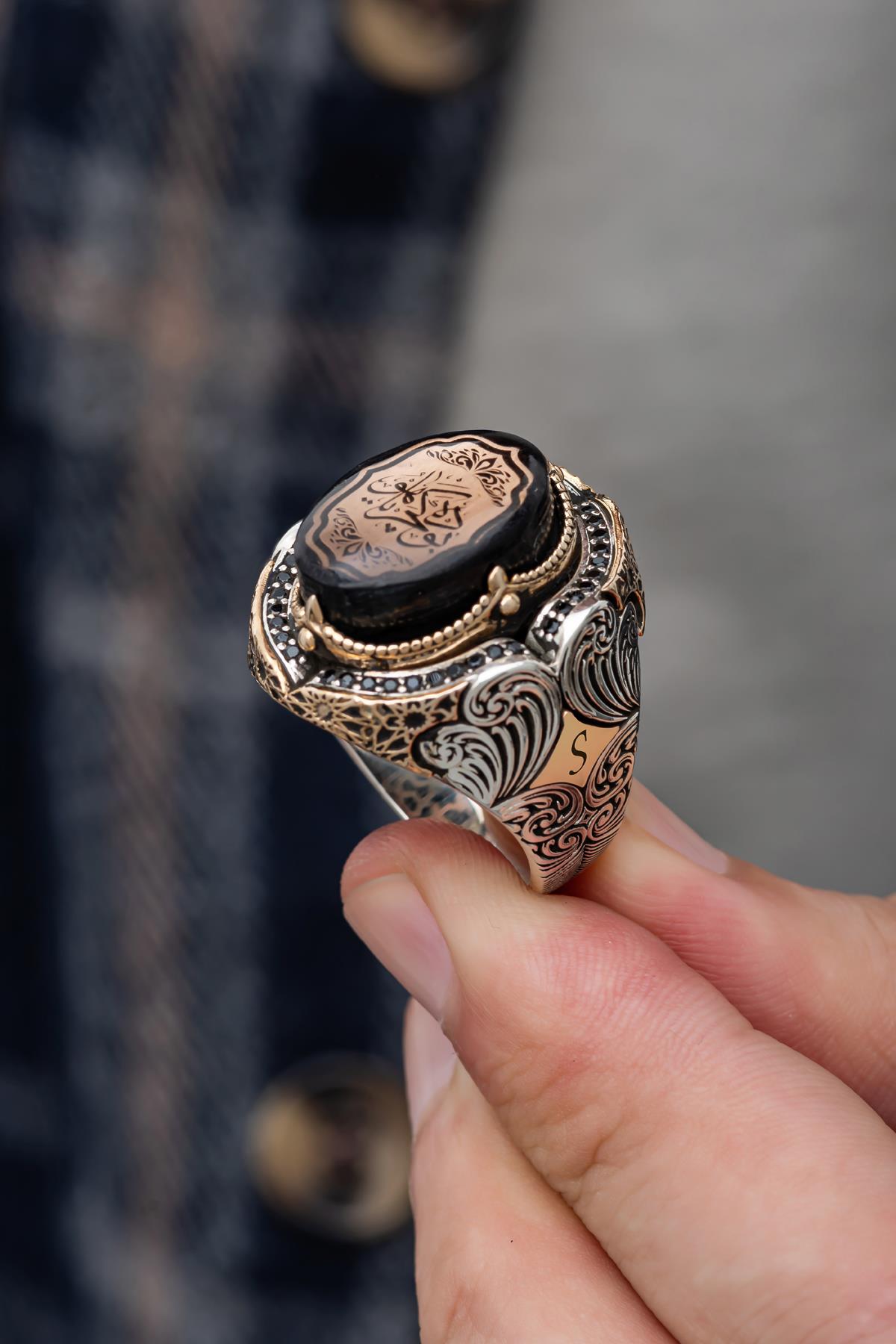 Bu Da Geçer Ya Hu Yazılı 925 Gümüş Erkek Yüzük