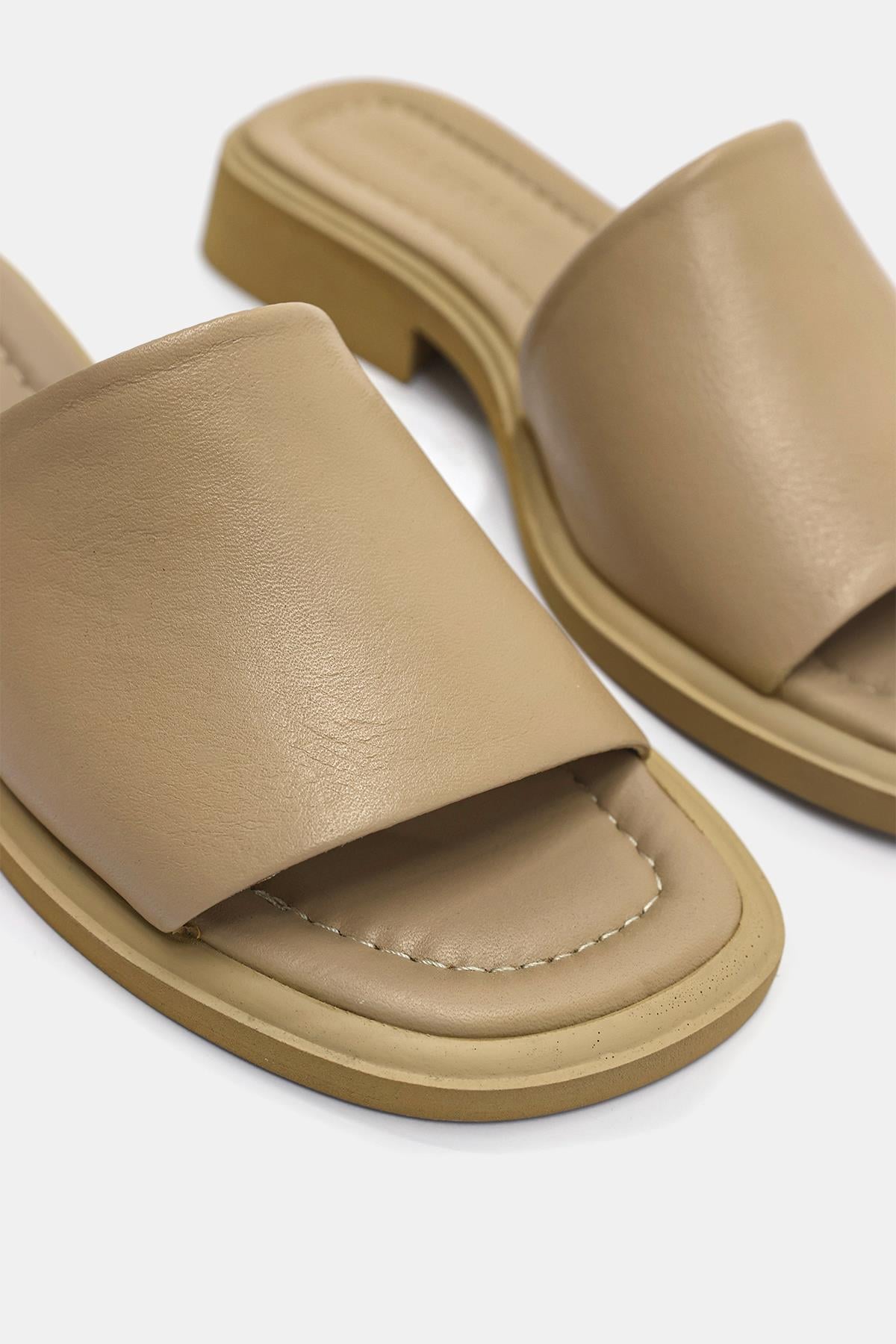 Miya Nude Genuine Leather Womens Slippers