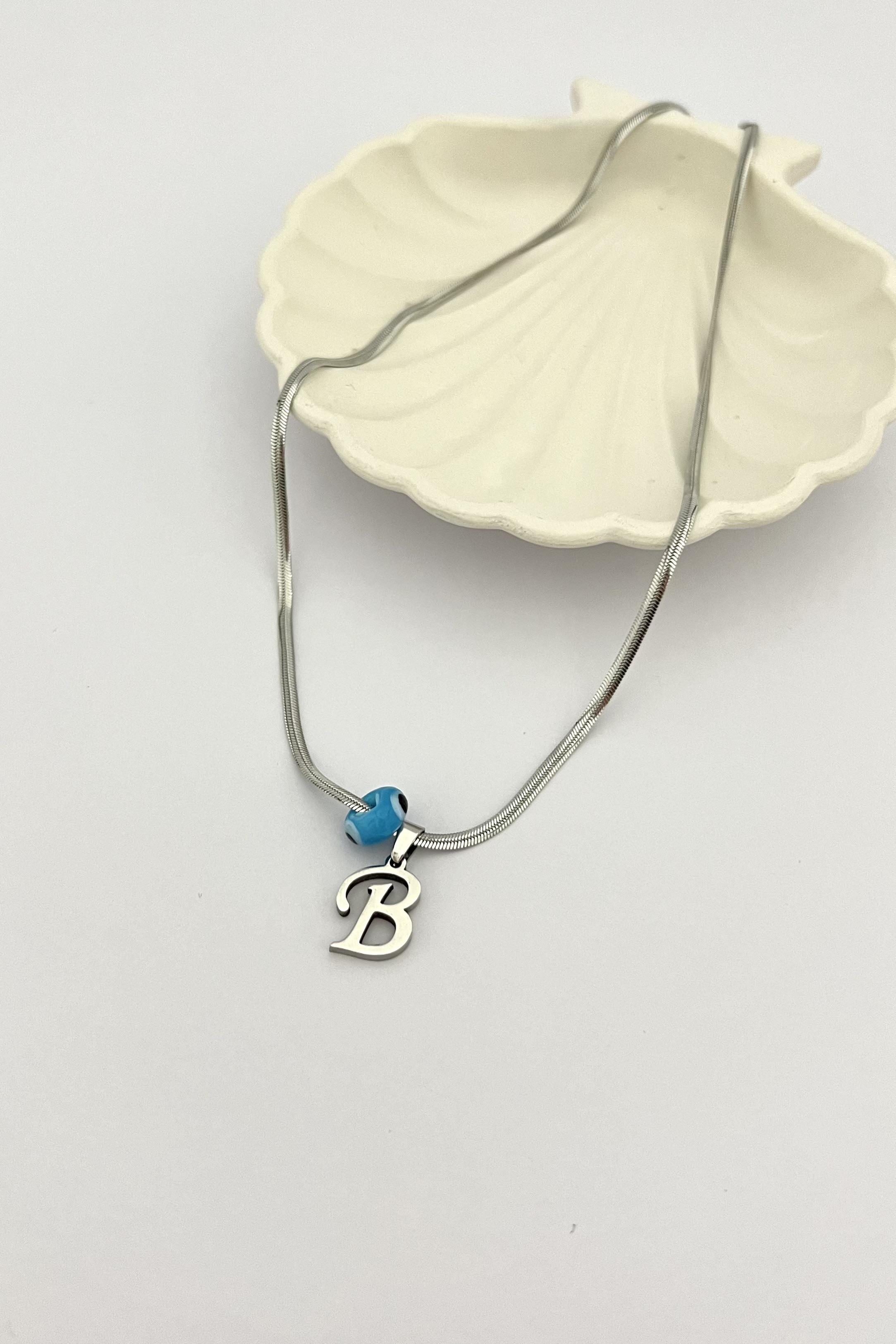 B Harf Silver Çelik Kolye | Nuva Atelier