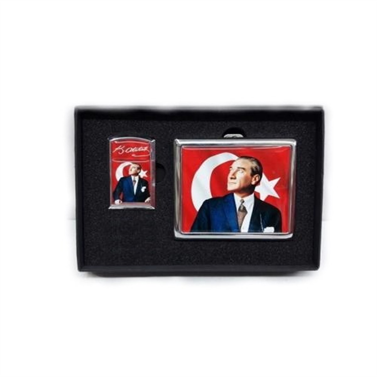 Atatürk Resimli Tabaka Çakmak Set - T-BEK - Çakmak ve Tabaka Setleri ...
