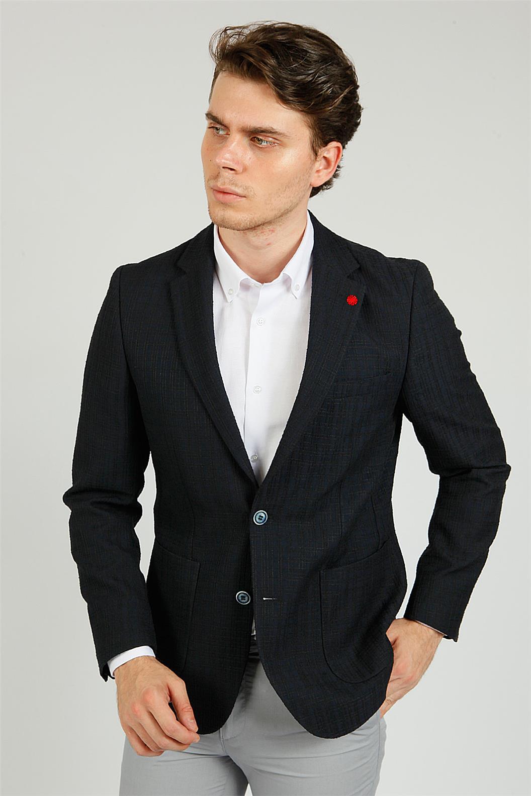 Lacivert Comfort Fit 6 Drop Ceket