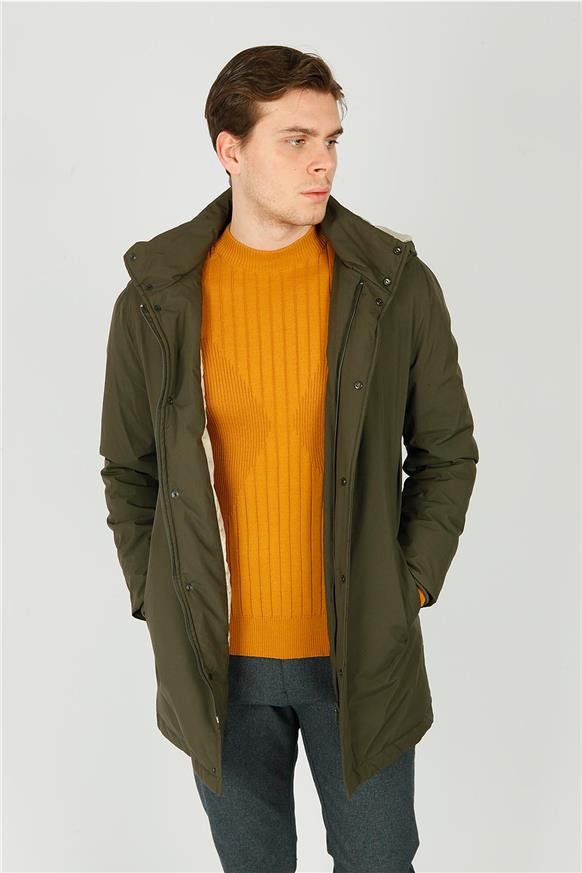 Koyu Haki Kapişonlu Kışlık Mont