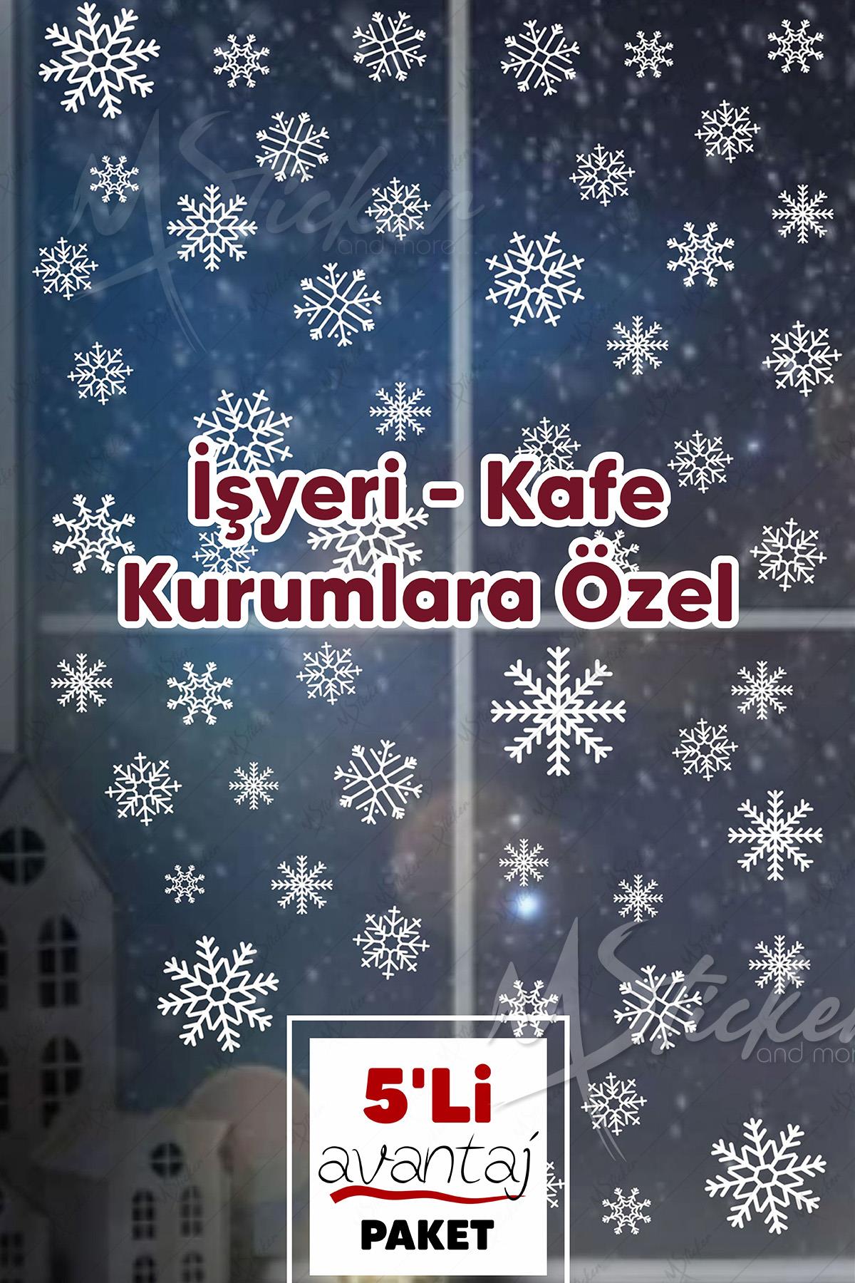 Kar Taneleri Sticker Seti 5 Li Paket 210 ADET - Tüm Yüzeyler Yeni Yıl Kar Taneleri İş yeri Süsleme