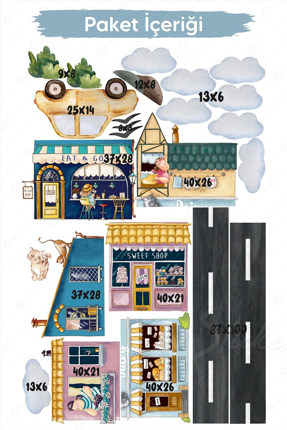 Vintage Mahalle Çocuk Bebek Odası Sticker Seti