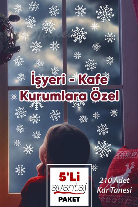 Kar Taneleri Sticker Seti 5 Li Paket 210 ADET - Tüm Yüzeyler Yeni Yıl Kar Taneleri İş yeri Süsleme