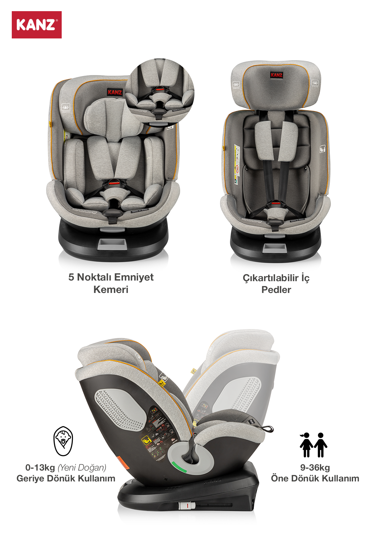Kanz Safe N Rest i-Size (0-36) Oto Koltuğu Siyah