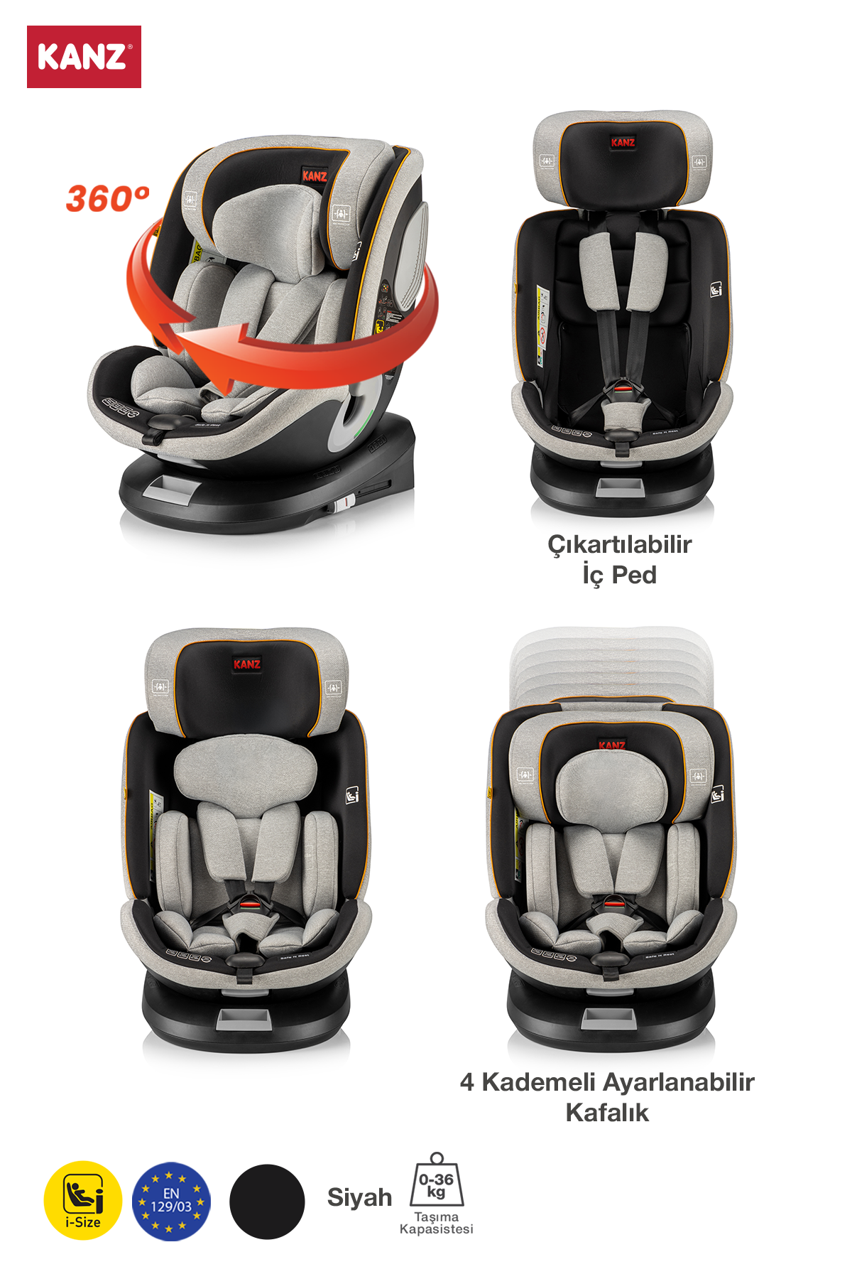 Kanz Safe N Rest i-Size (0-36) Oto Koltuğu Siyah