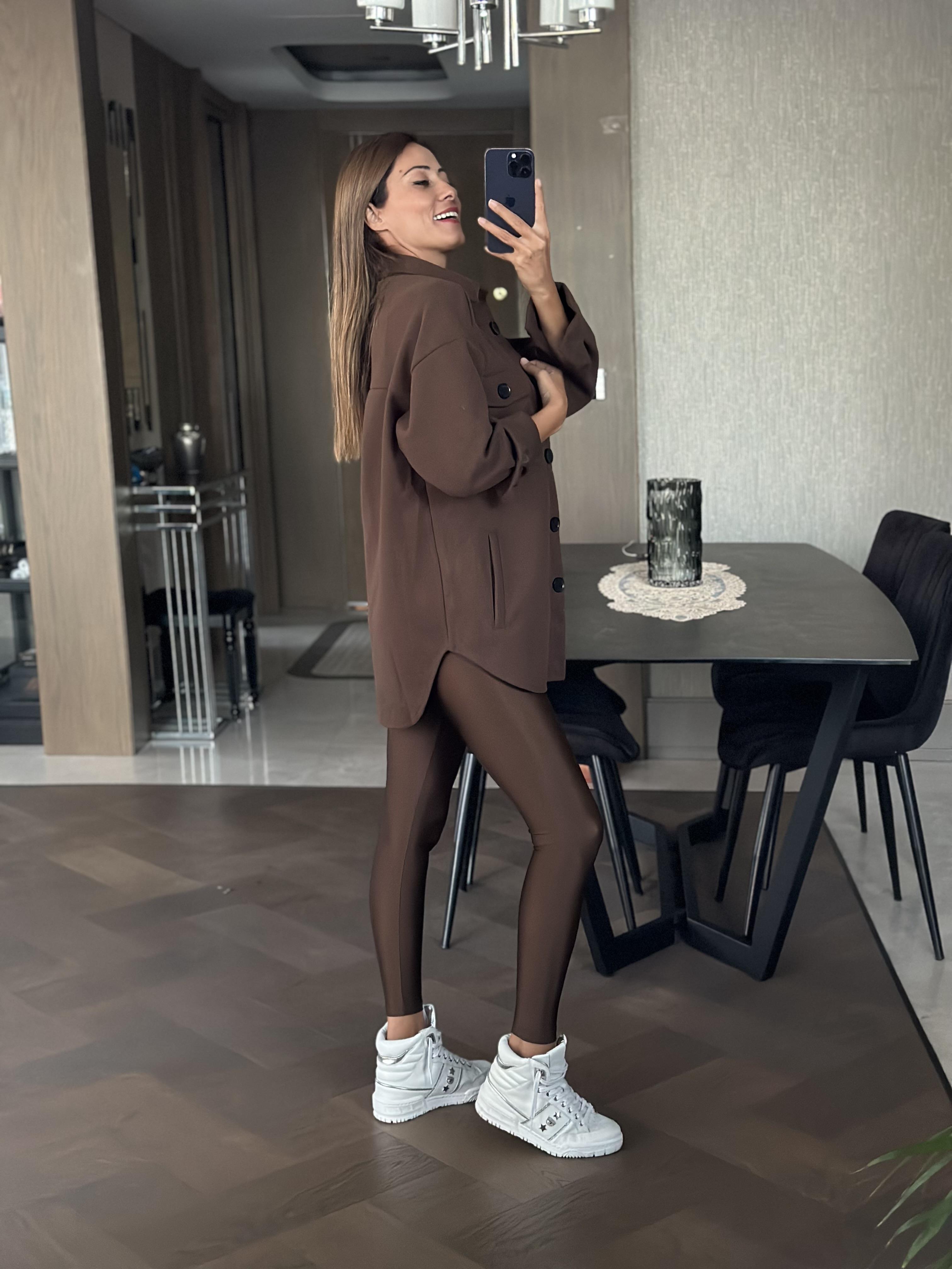 Kahverengi Dört Cepli İthal Kaşe Kadın Gömlek