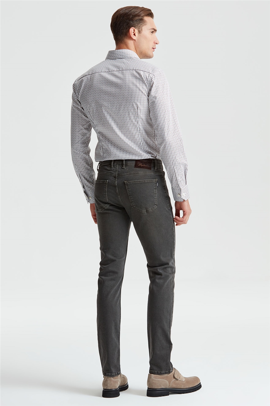 Haki Renk Taşlamalı Erkek Denim Pantolon | ganiyalcin.com