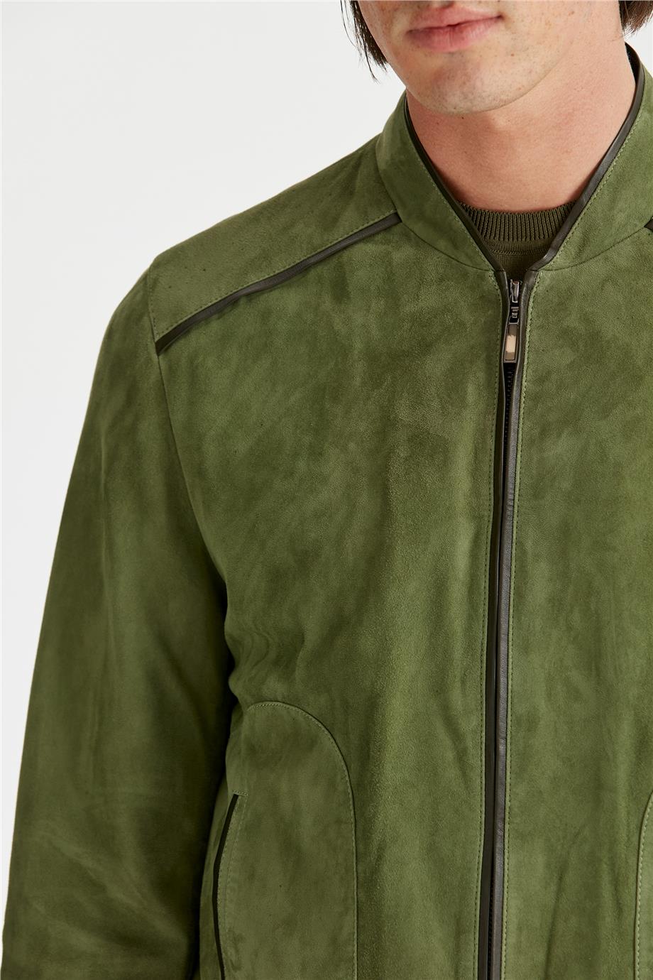 Yeşil süet erkek mont