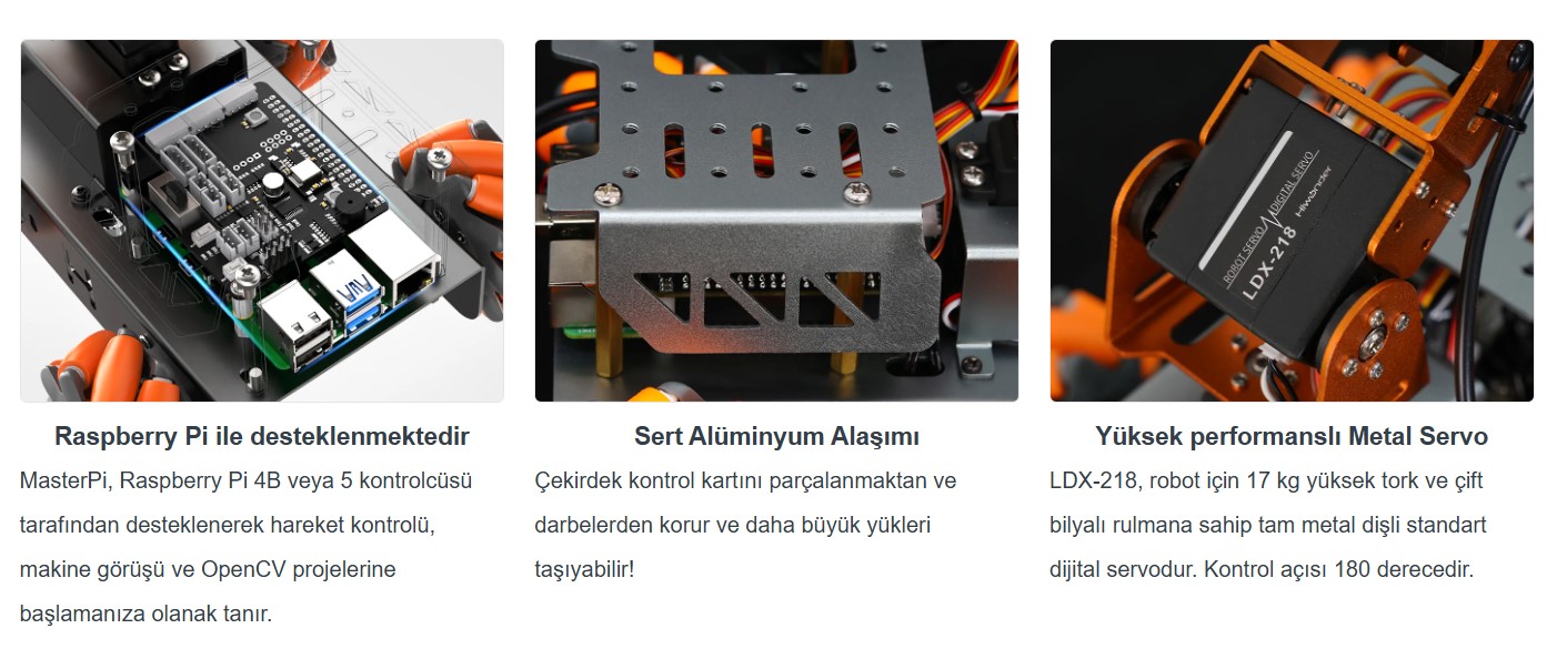 Hiwonder MasterPi AI Görüş Robot Kolu Mecanum Tekerlekli Araba Açık ...