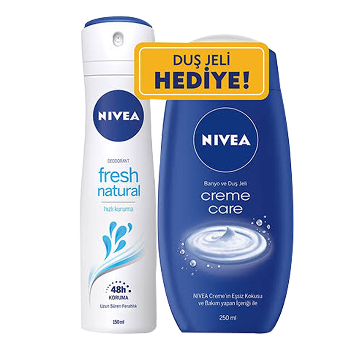 Nivea Fresh Natural Sprey Deodorant 150 ml Kadın + Nivea Creme Care Duş Jeli 250 ml - Platin