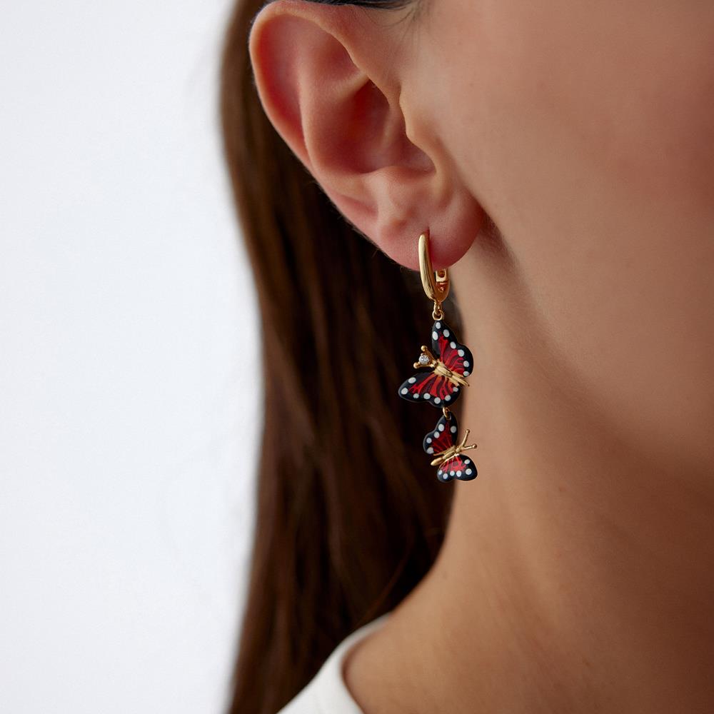 Roberto Bravo Monarch Butterfly Mineli Kelebek Altın Küpe-Hamza Yılmaz