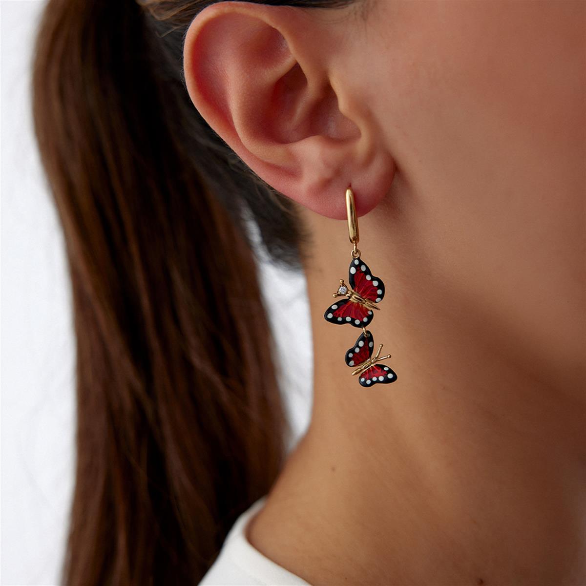 Roberto Bravo Monarch Butterfly Mineli Kelebek Altın Küpe-Hamza Yılmaz